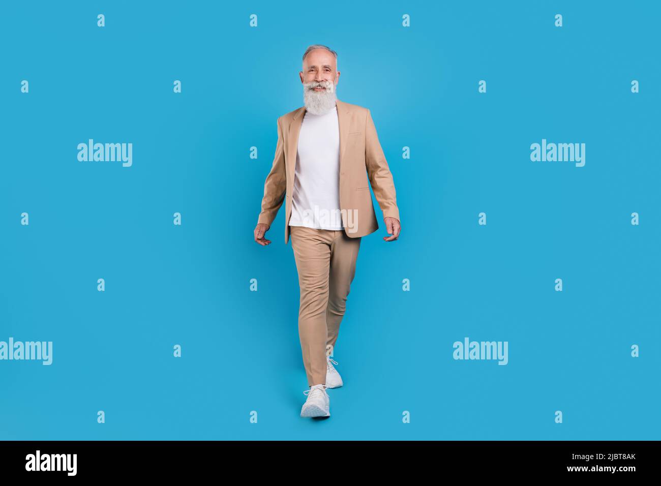 Full length body size view of attractive cheerful grey-haired man ...