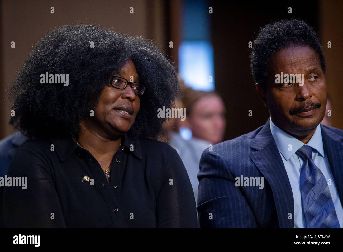 Washington, US, 07/06/2022, Zeneta Everhart, left, whose son Zaire ...