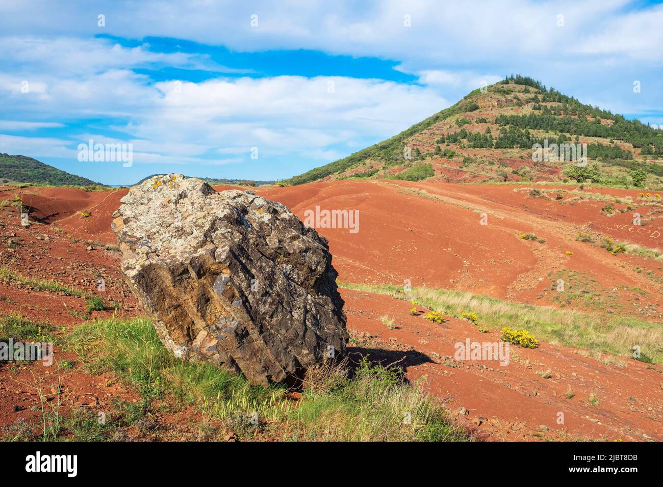France, Herault, surroundings of the Salagou lake, red lands and block ...