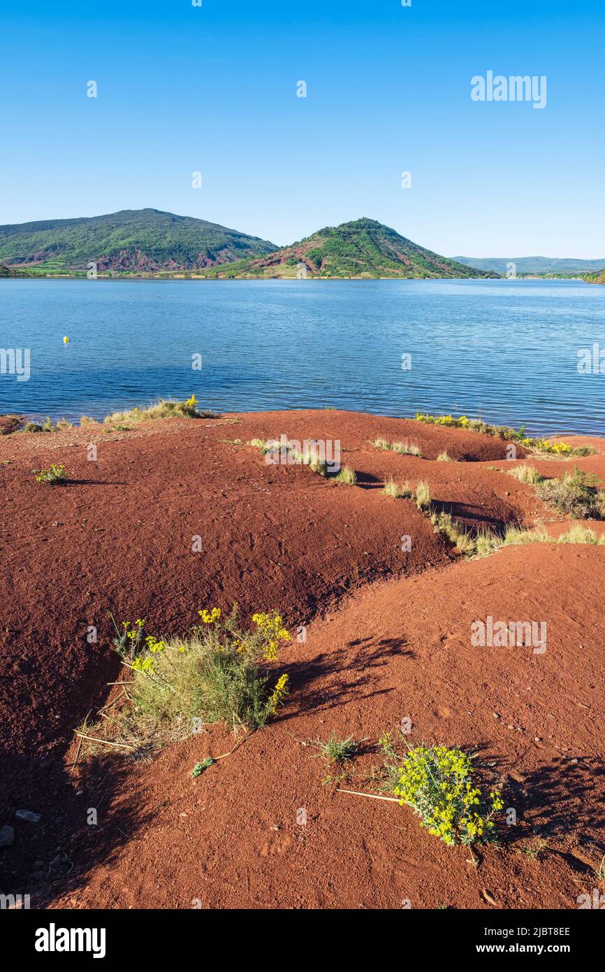 France, Herault, Salagou lake, the ruffes or red soils border the lake ...