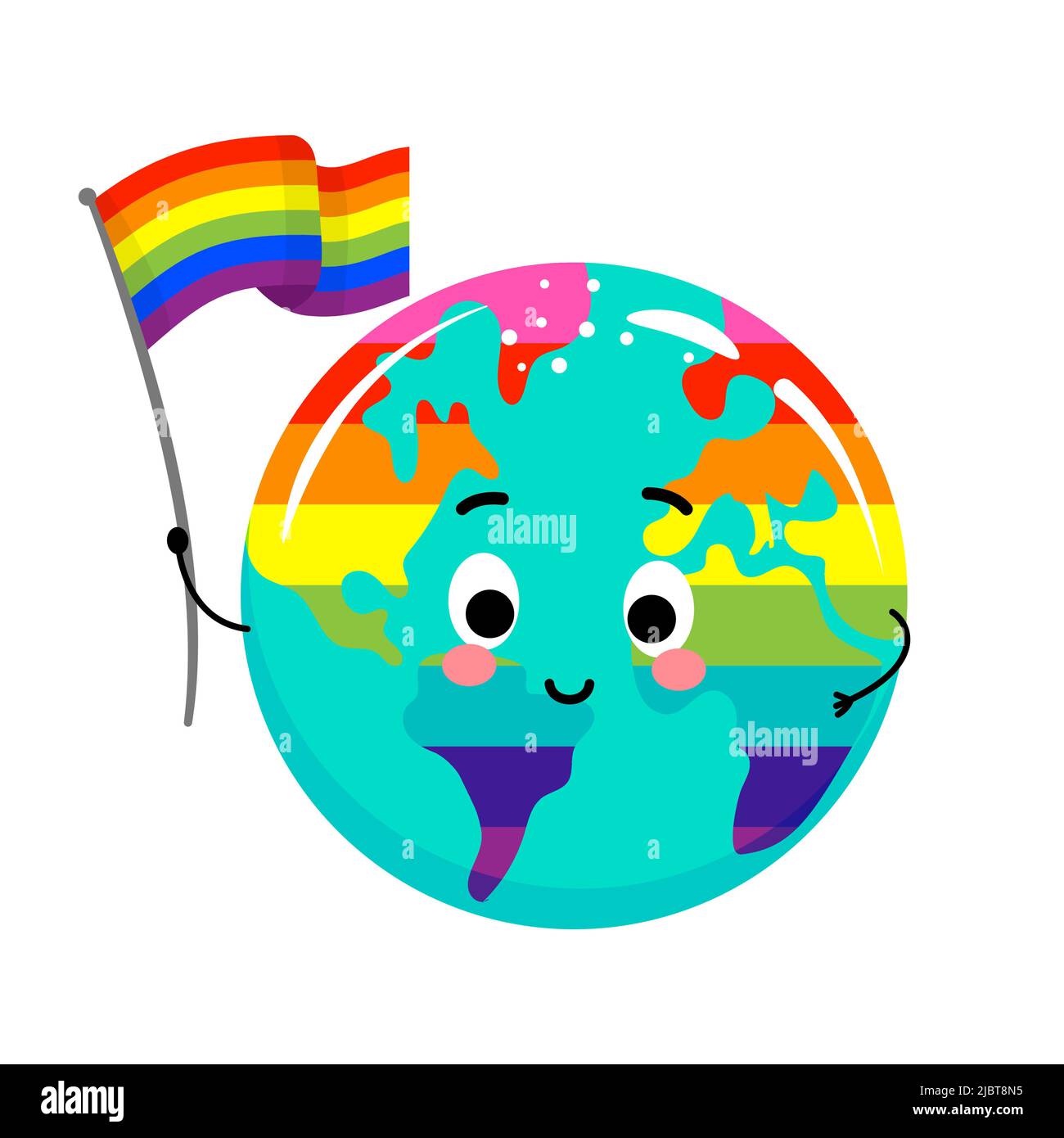 Happy Pride Month - Planet Earth kawaii drawing with pride rainbow flag ...