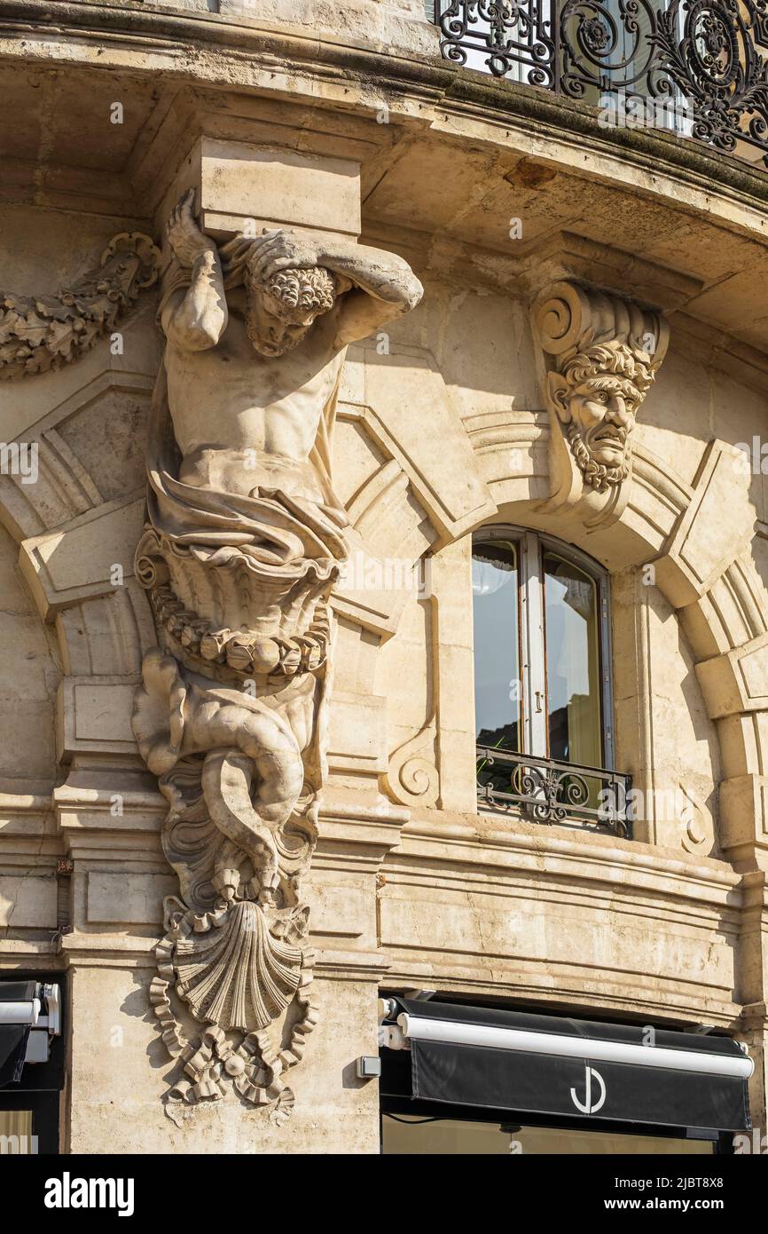 France, Herault, Montpellier, building in rue Foch, facade with ...