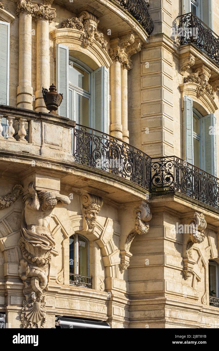 France, Herault, Montpellier, building in rue Foch, facade with ...