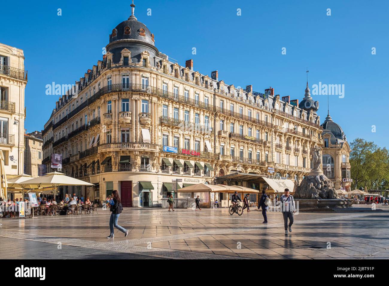 France, Herault, Montpellier, historic centre, Comédie square lined ...