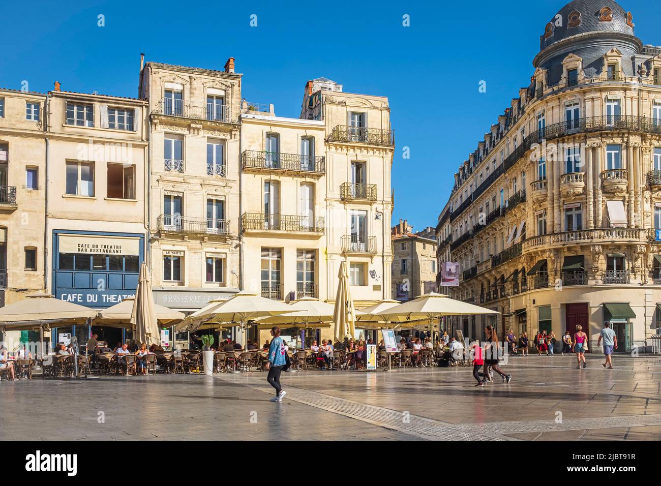 France, Herault, Montpellier, historic centre, Comédie square lined ...