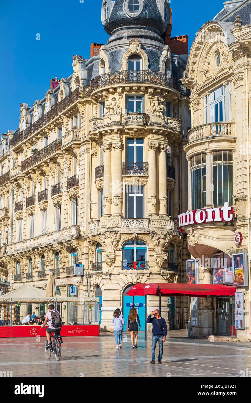 France, Herault, Montpellier, historic centre, Comédie square lined ...