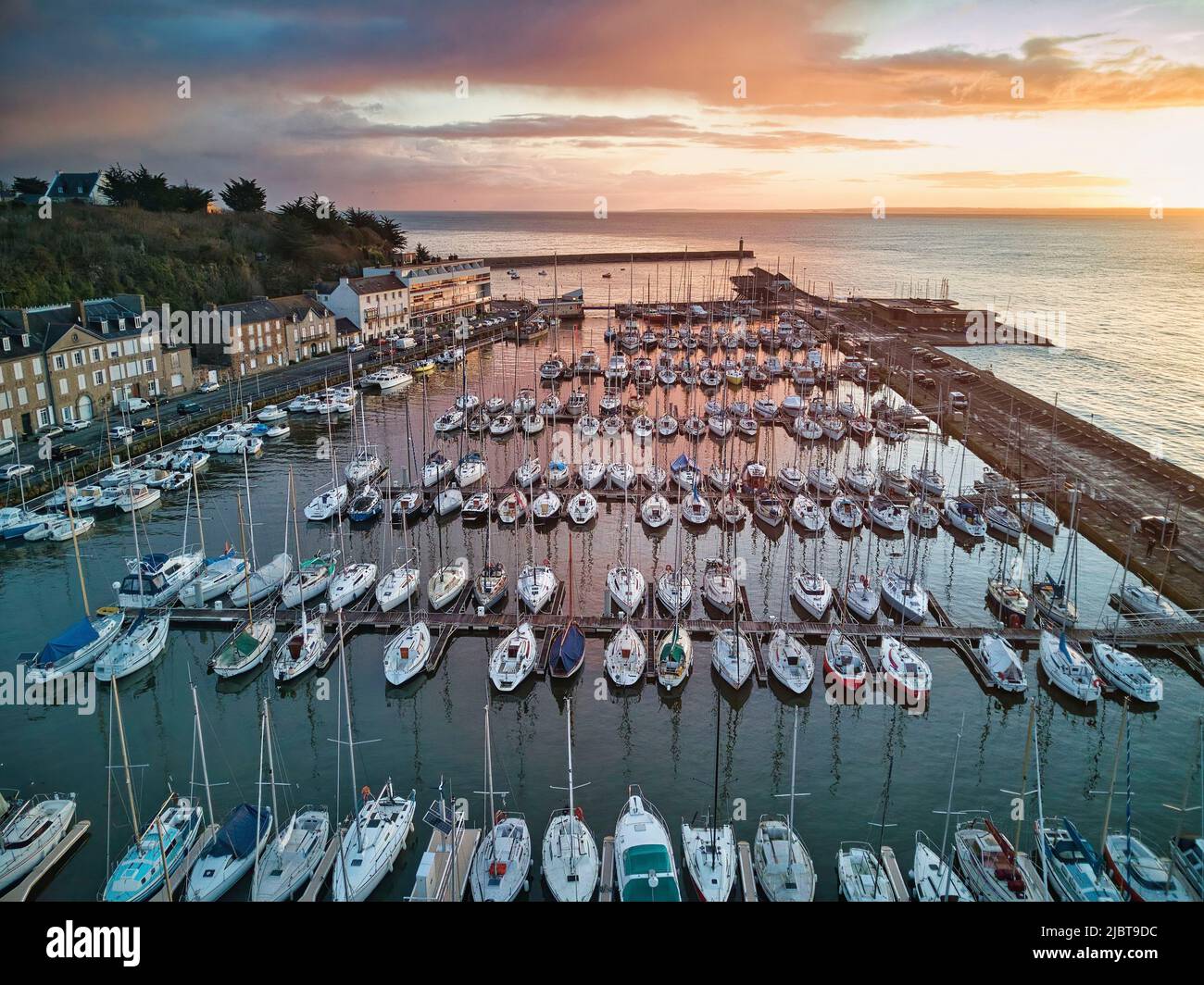 France, Côtes d'Armor, Binic Etables sur Mer, sunrise over the marina ...