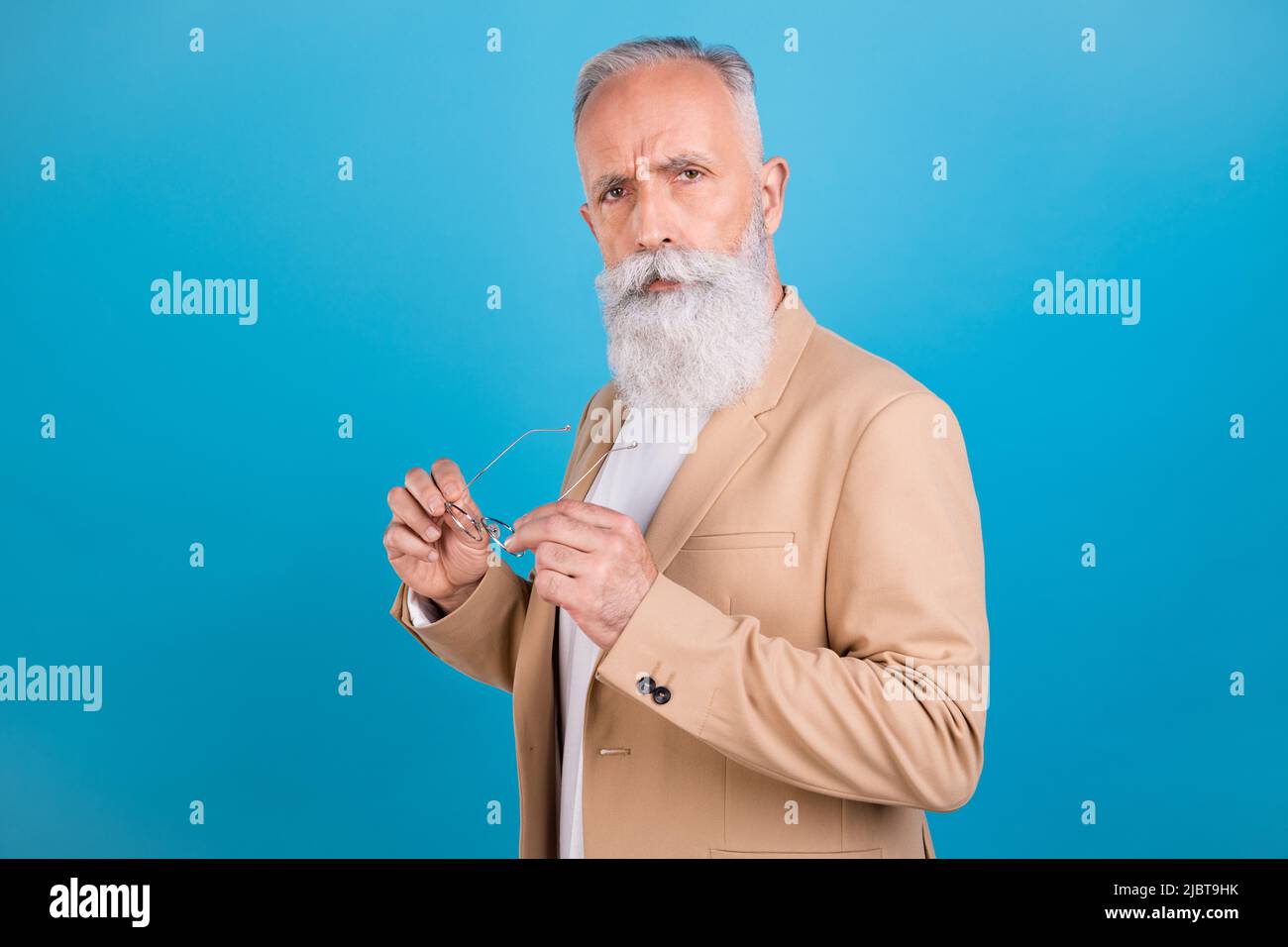 Profile side view portrait of handsome elegant imposing grey-haired man ...