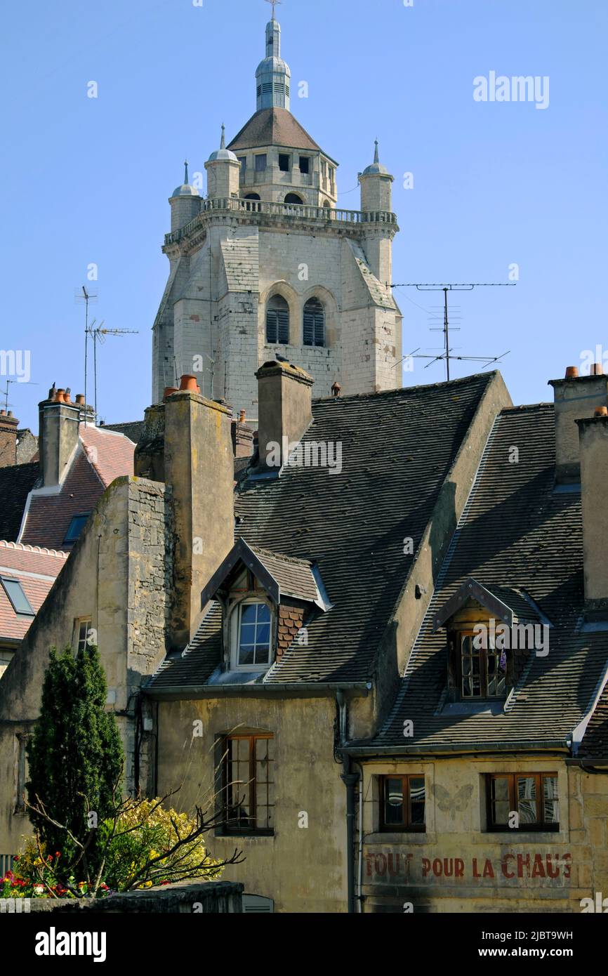 France, Jura, Dole, Place aux Herbes, Notre Dame collegiate church bell ...