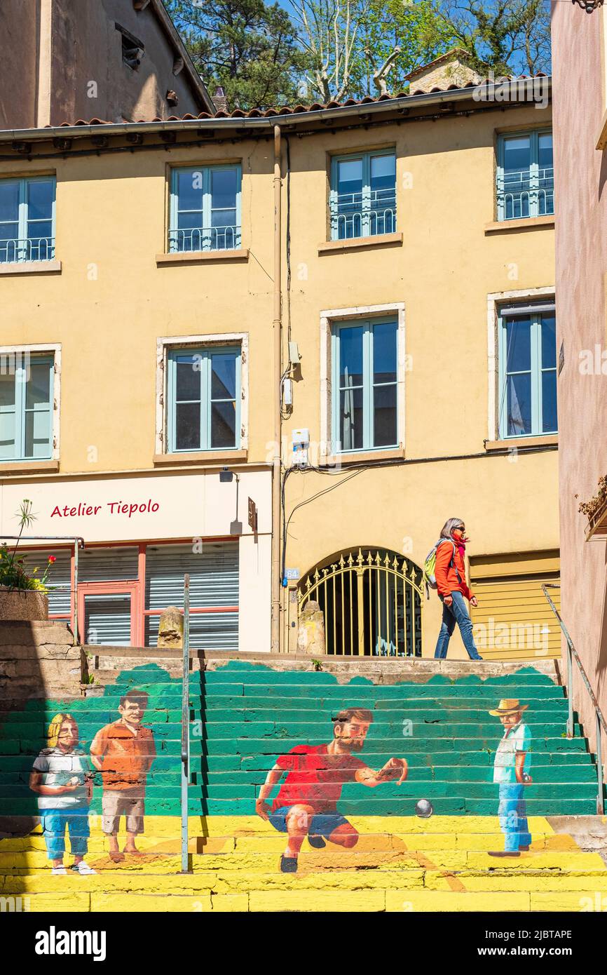 France, Ain, Trevoux, anamorphosis work by artist Pauline Déas from ...