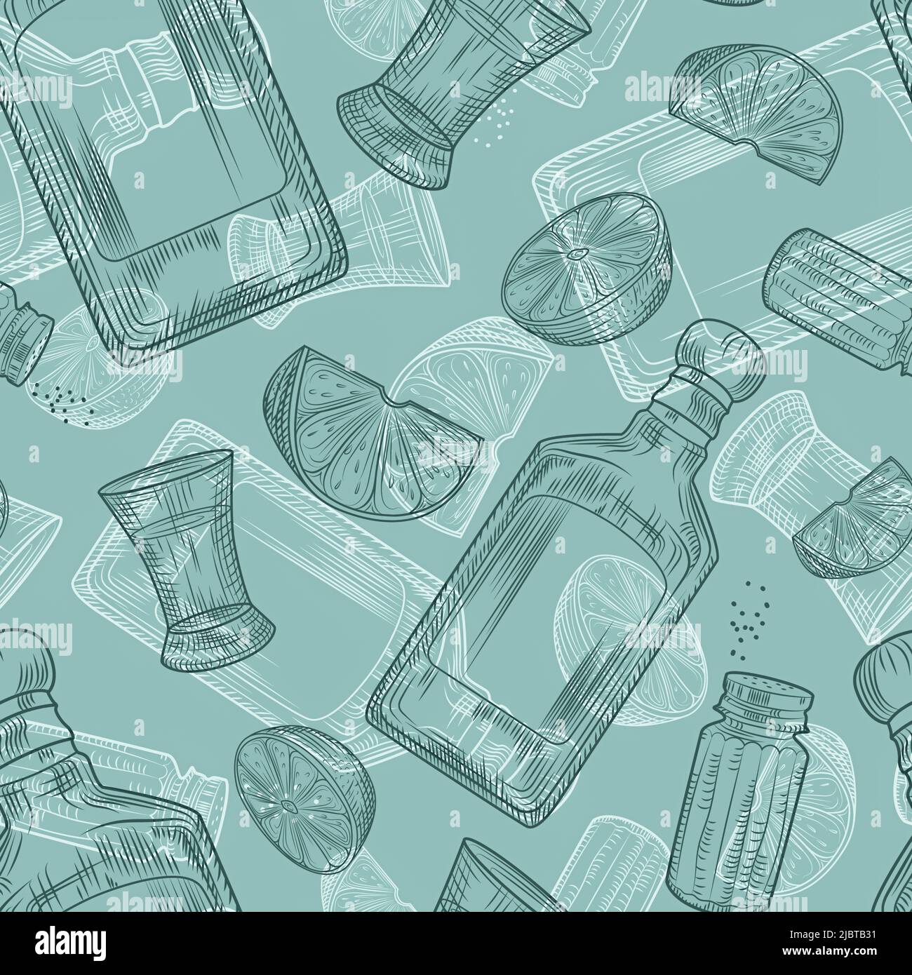Seamless pattern engraved tequila alcohol. Vintage background for ...