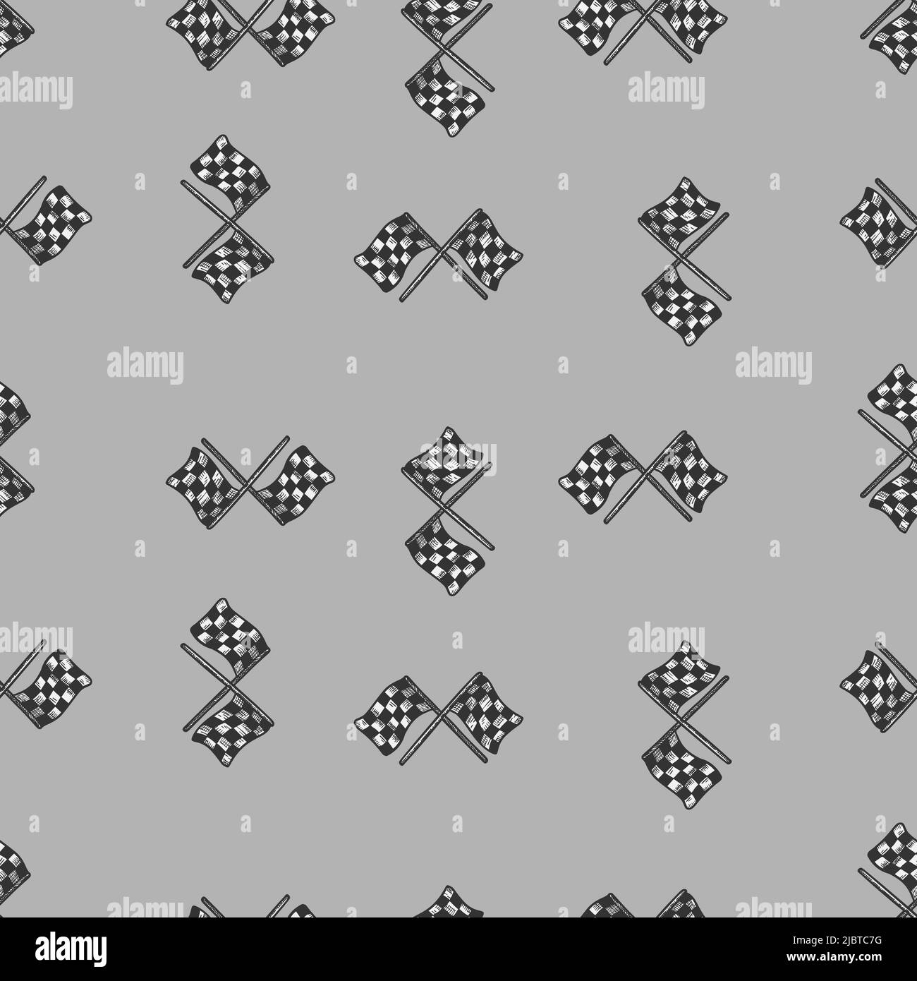 Race flag seamless pattern engraving. Vintage sport background in hand ...