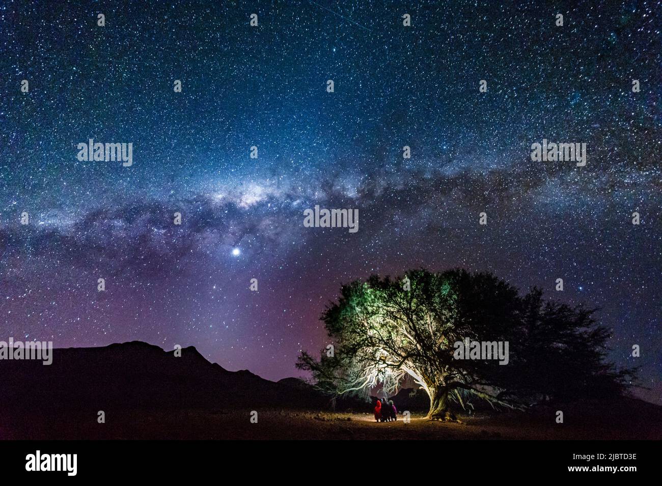 Namibia, Kunene region, Damaraland, Bergsig, family under a tree ...