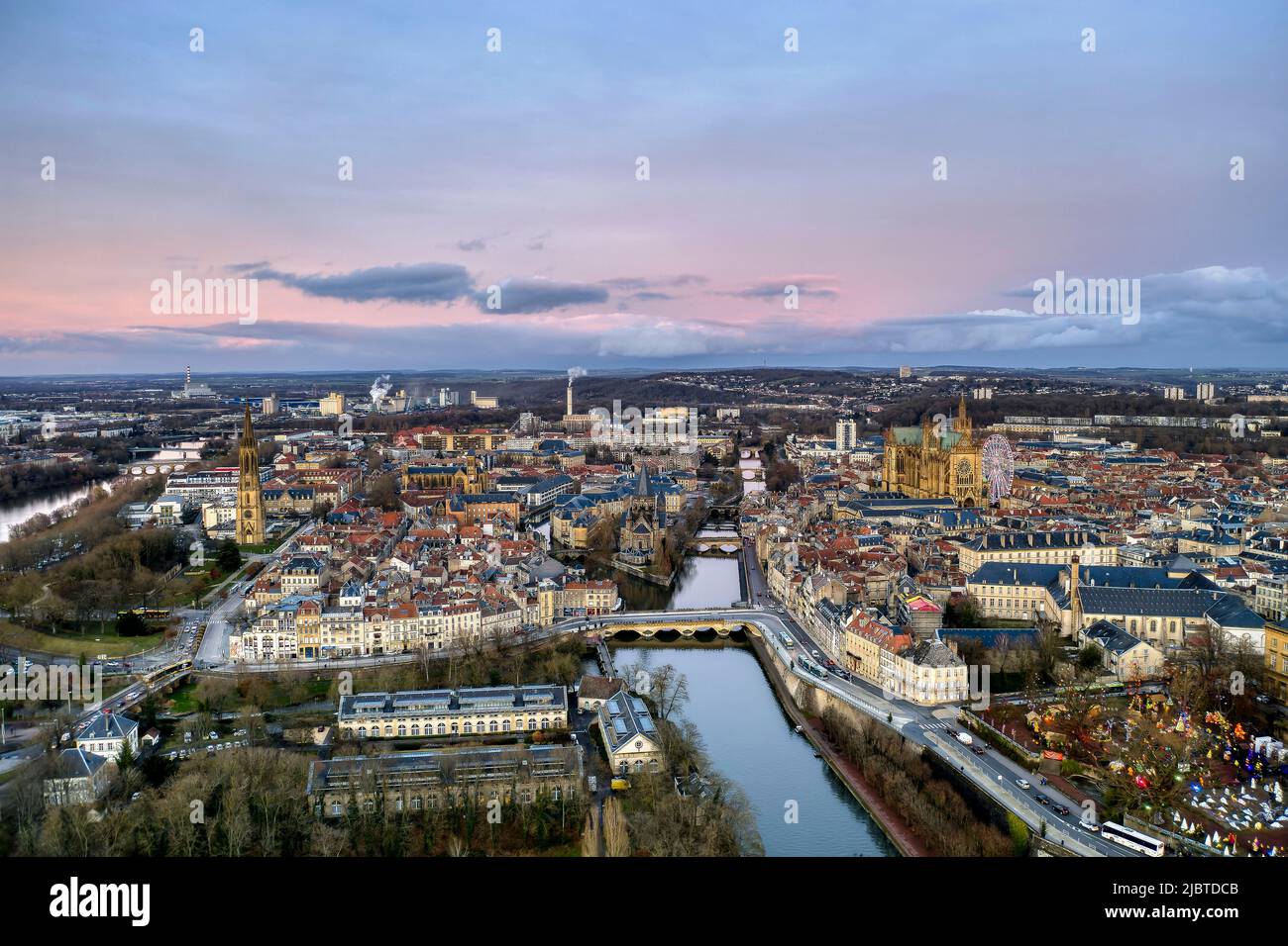 France, Moselle, Metz, view of the city center of Metz and the Moselle ...