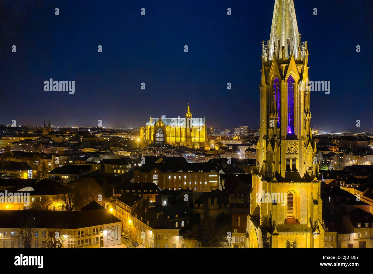 France, Moselle, Metz, lit Garrison temple, Saint Etienne cathedral in ...