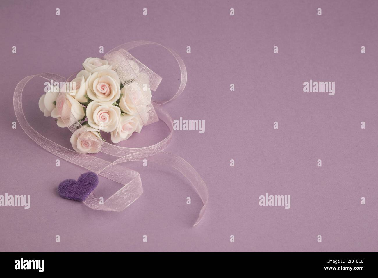 rose and ribbon on purple background with copy space Stock Photo - Alamy