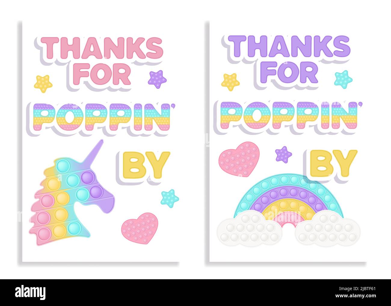 Set of two Birthday favor tags popi it fidget toy vector design with ...