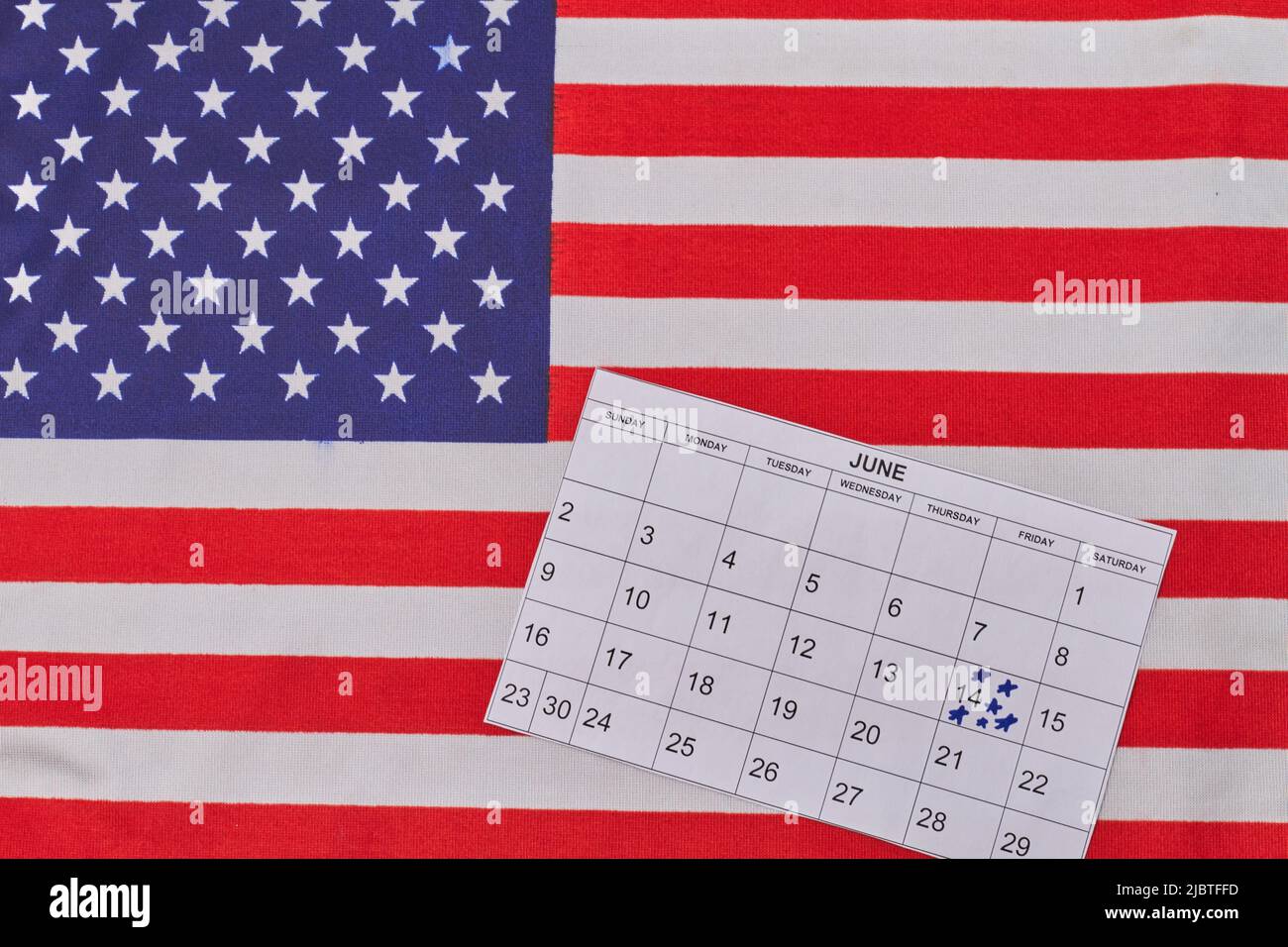 The United States flag day concept. 14th june marked in the calendar ...