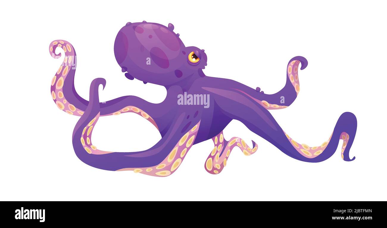 Purple octopus cartoon vector illustration. Underwater cute animal ...