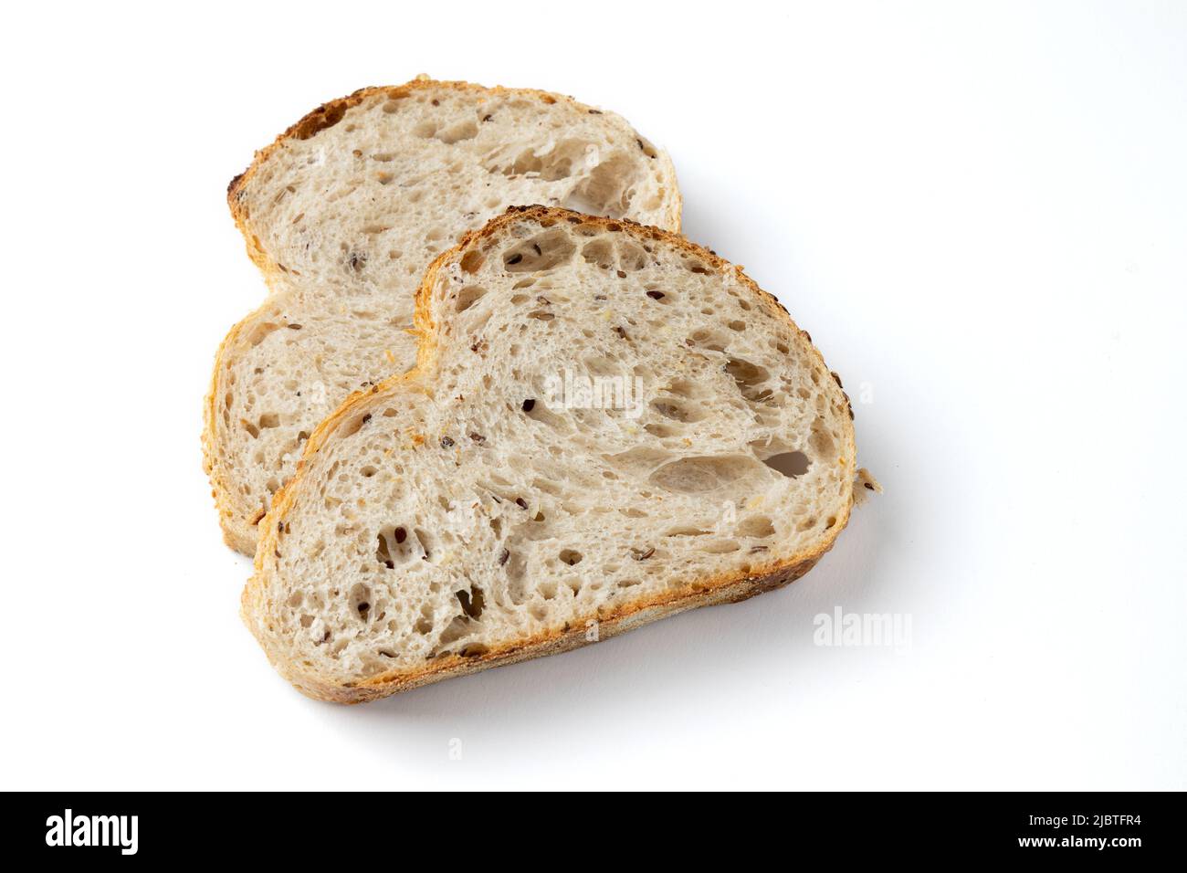 two slices wheat bread isolated on white background, fresh bread with ...