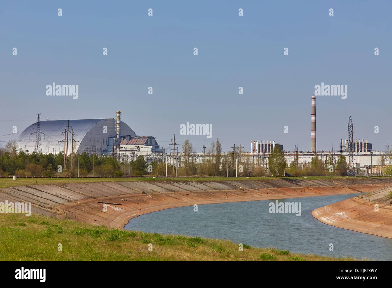 nuclear reactors of Chernobyl power plant next to Pripyat river, 4th ...