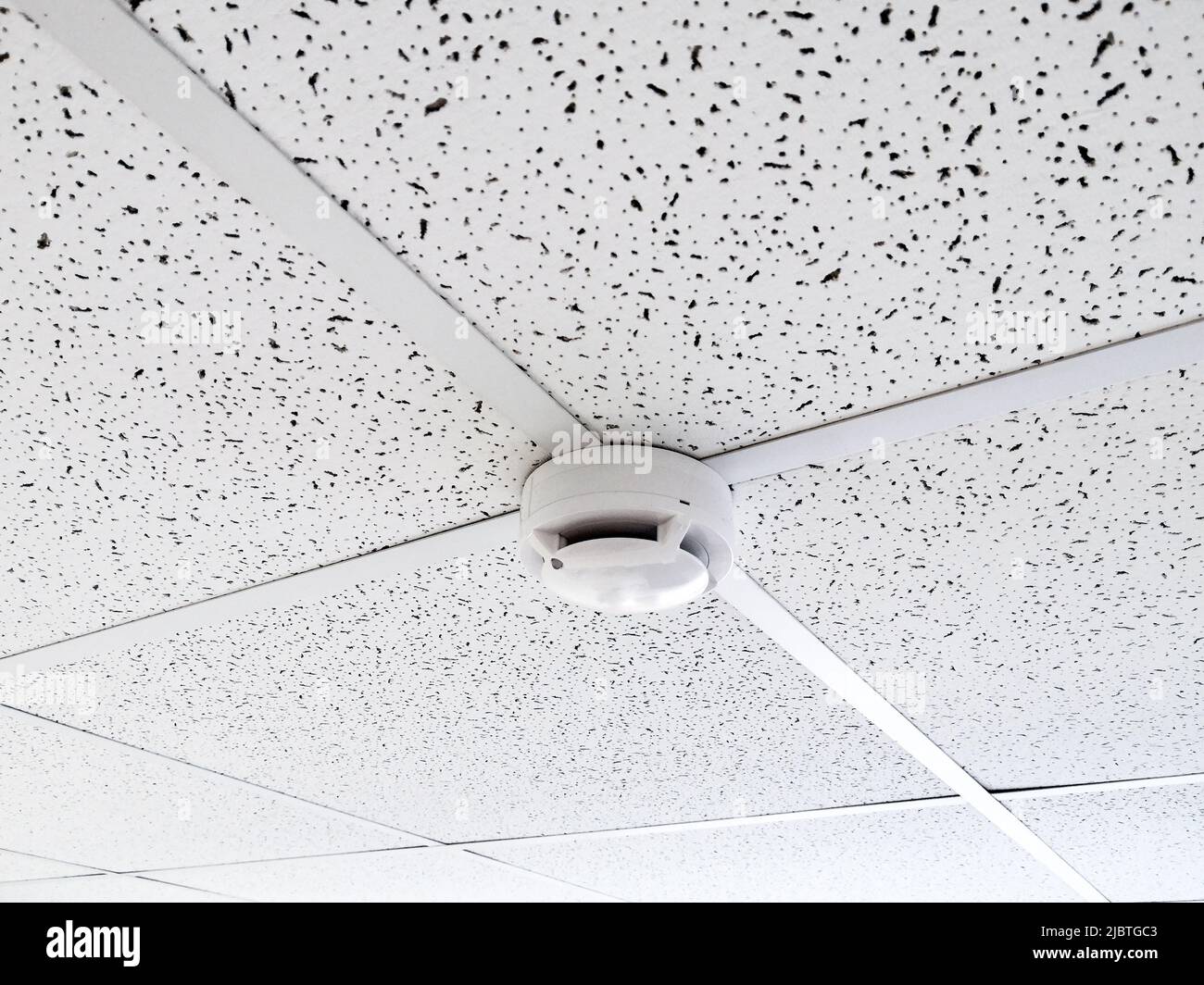 Smoke sensor on the ceiling in the office room. Fire alarm element ...