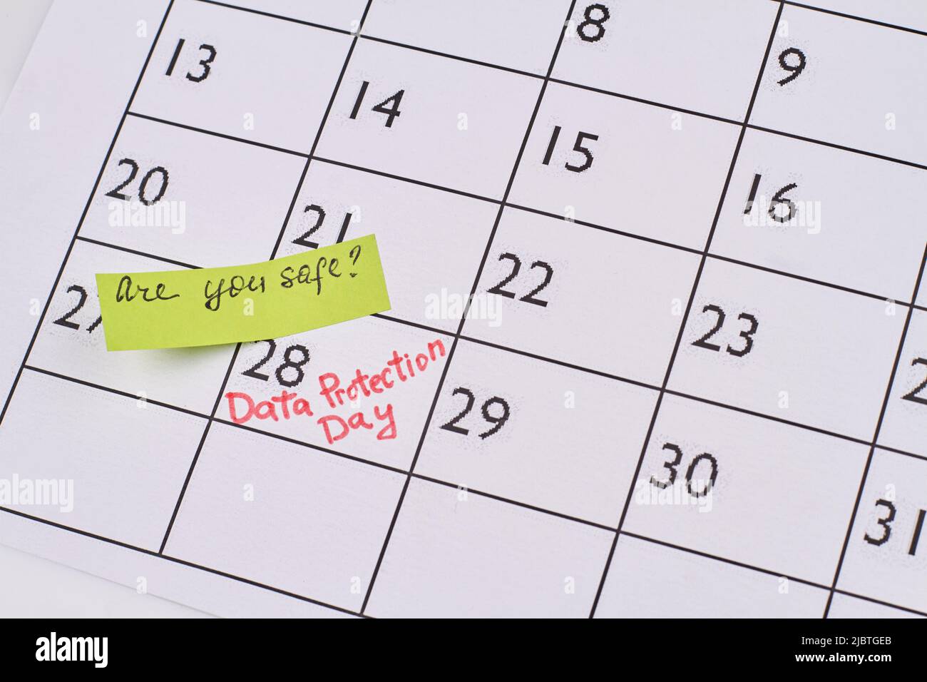Data protection day and are you safe question. Marked 28 number in the ...