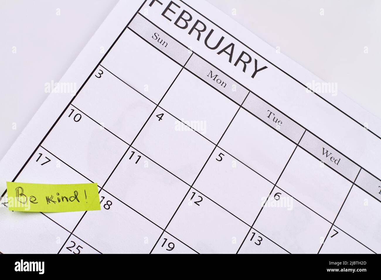 Kindness world day concept. February calendar closeup-up. Isolated on ...