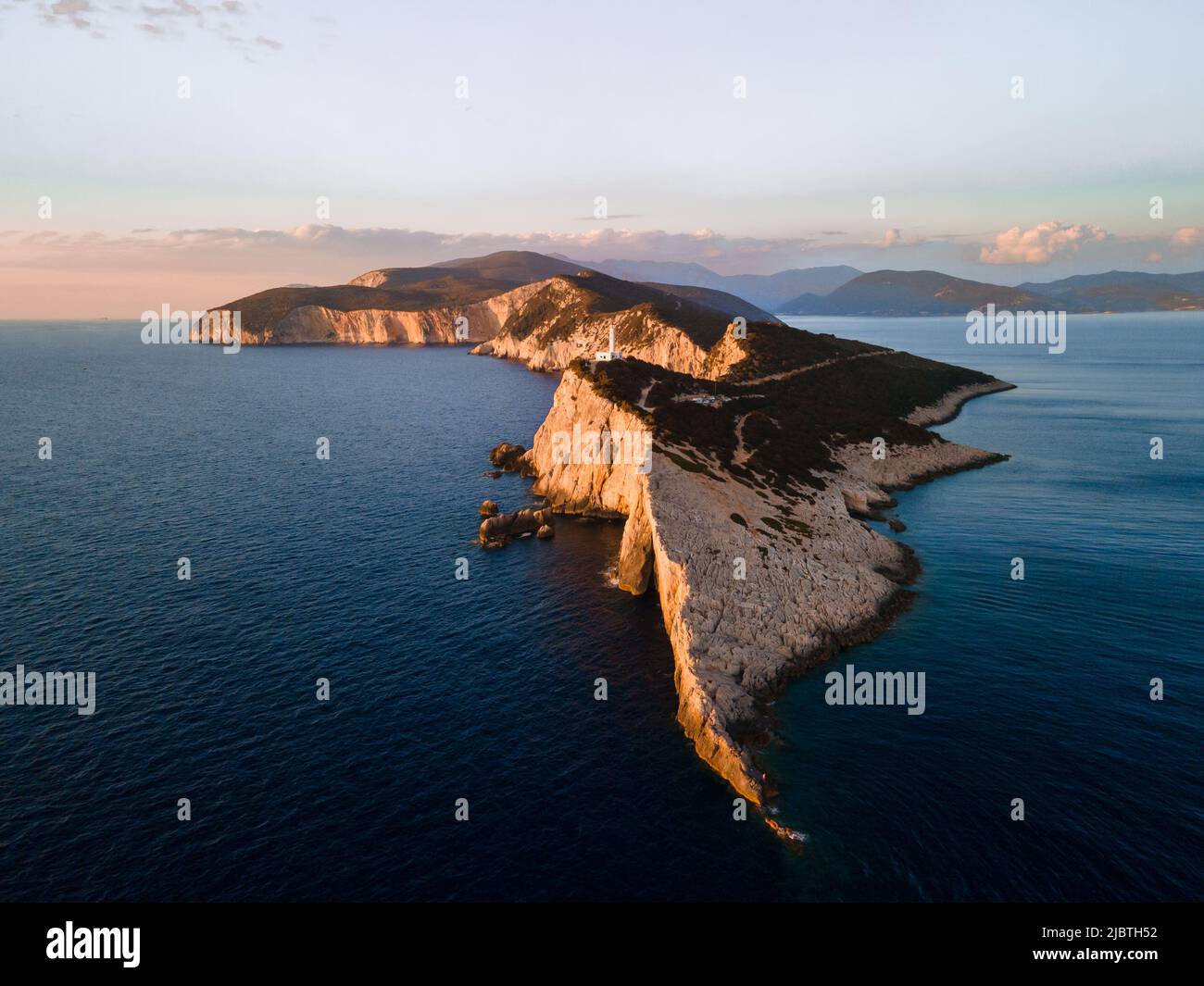 aerial view of Lefkada island lighthouse at the cliff copy space Stock ...