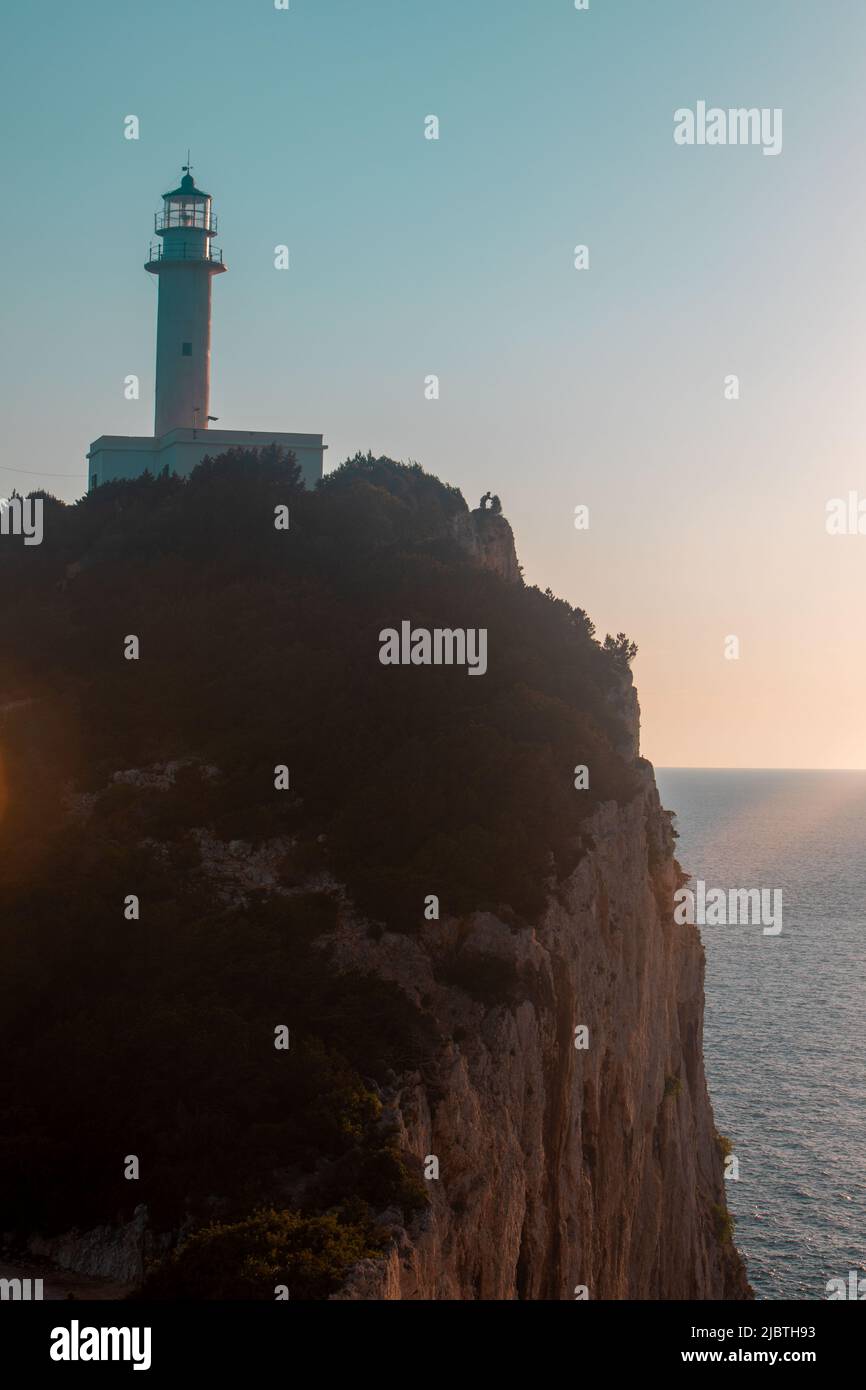 lefkada island lighthouse on the sunset Greece Stock Photo - Alamy