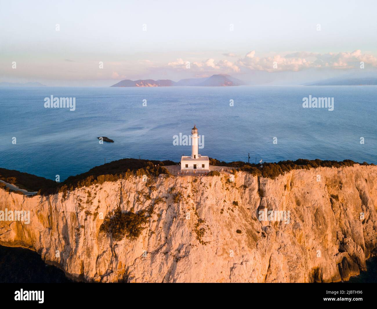 aerial view of Lefkada island lighthouse at the cliff copy space Stock ...