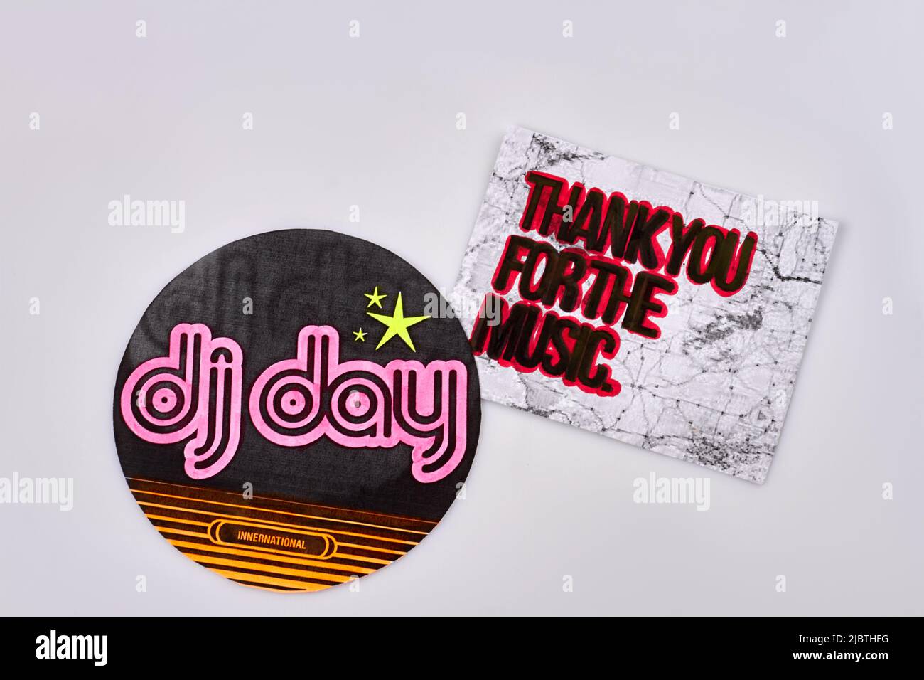 Roung disk international dj day isolated on white background. Thank you ...