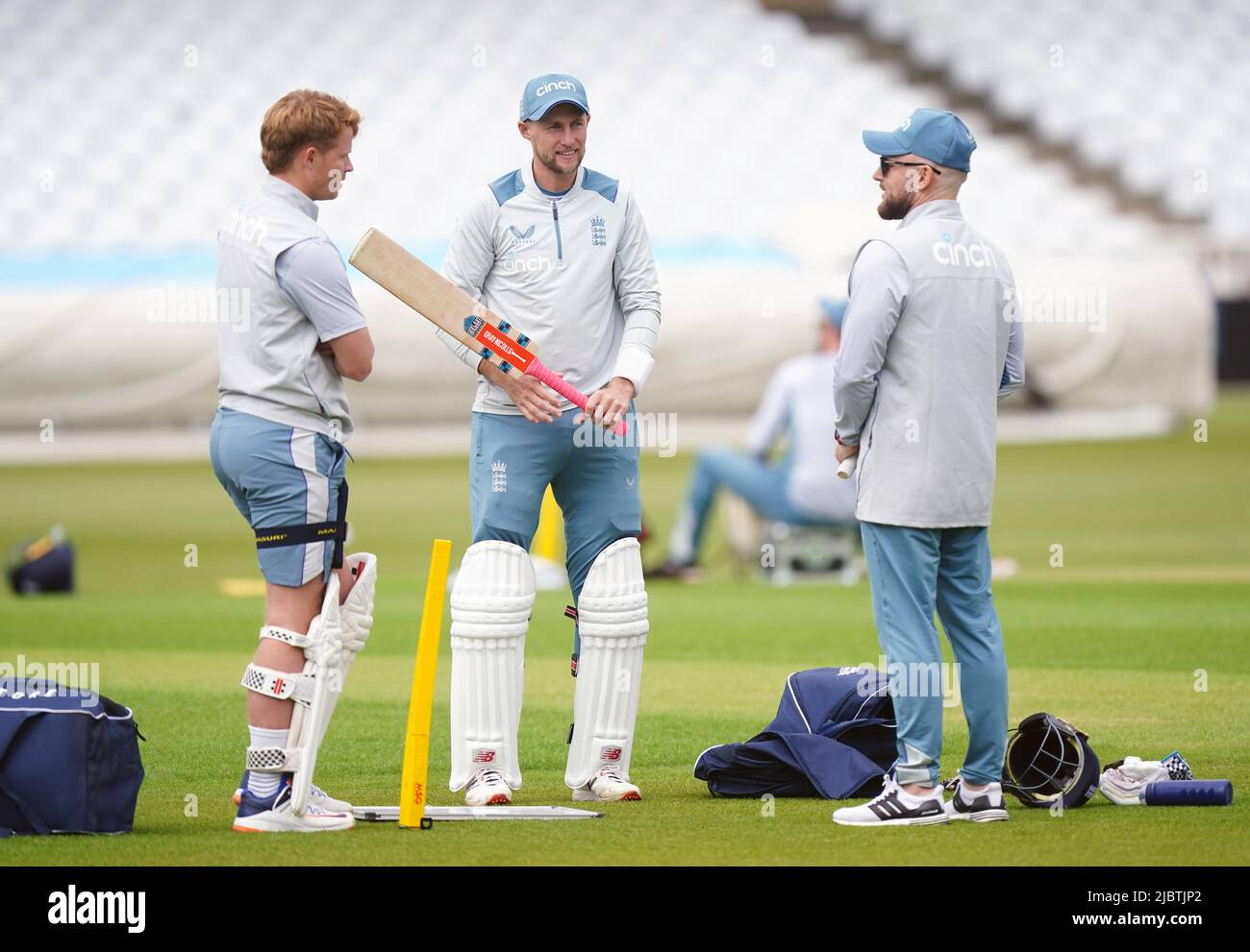 England Head Coach, Brendon McCullum with Ollie Pope (left) and Joe ...