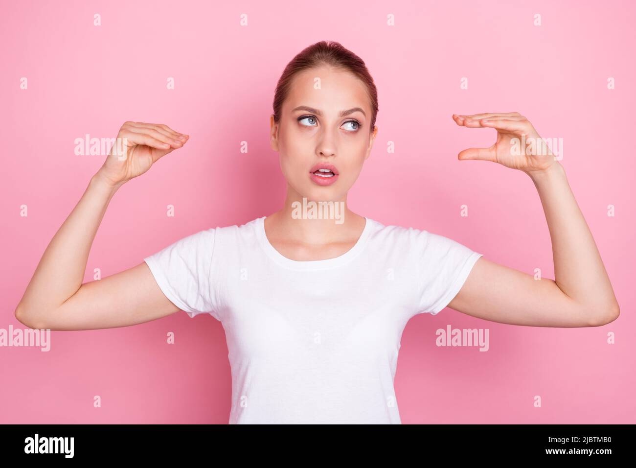 Photo of young woman irritated annoyed dialog speak talk bla blah ...