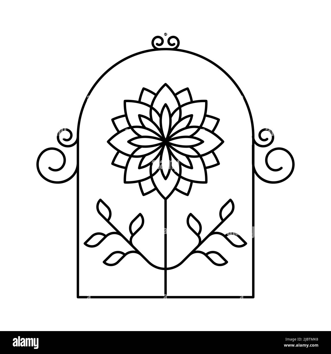 Geometrical boho flower frame icon. Black outline poster. Minimalist ...