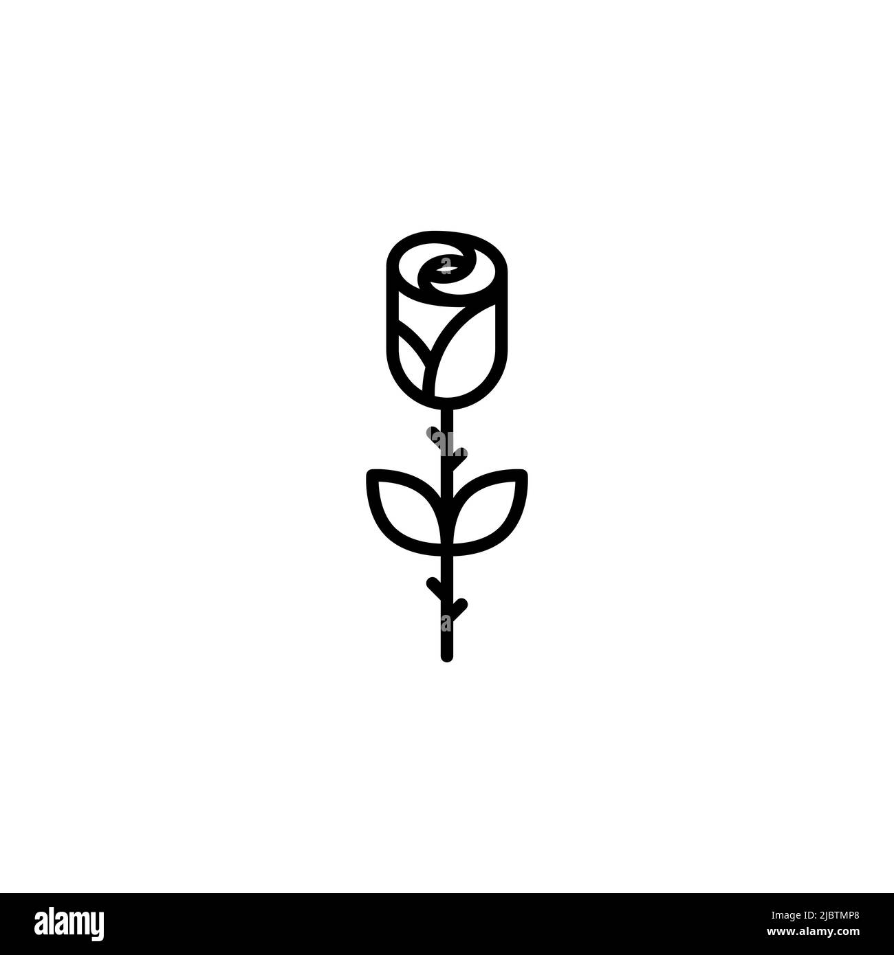 Geometrical rose with leaves and thorns icon. Black outline logo ...
