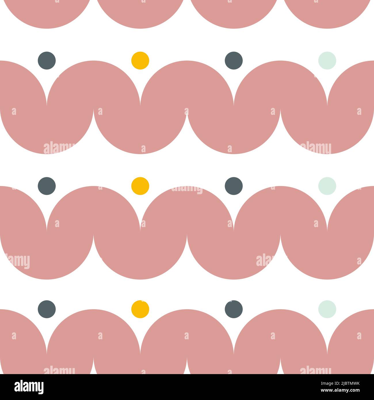 Waves seamless pattern. Pink rounded shapes and colorful dots. Vector ...