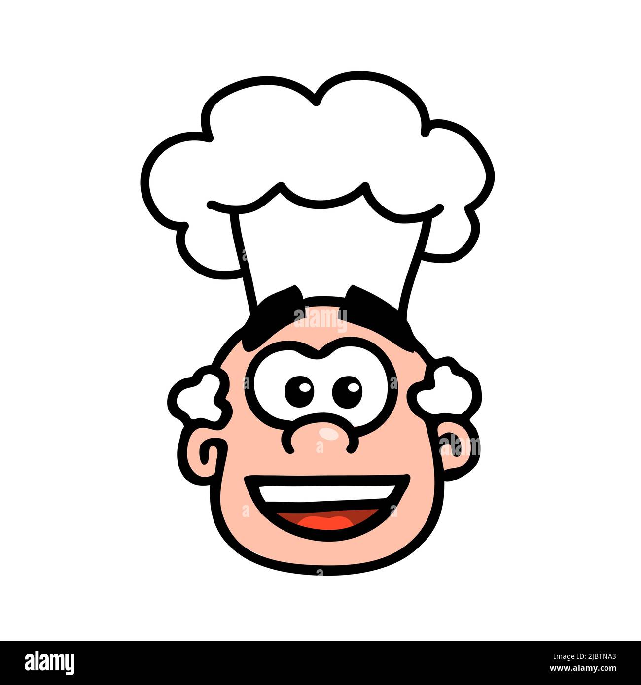 Cheerful shef cook. Portrait of a man in a white cap. On the face of a ...