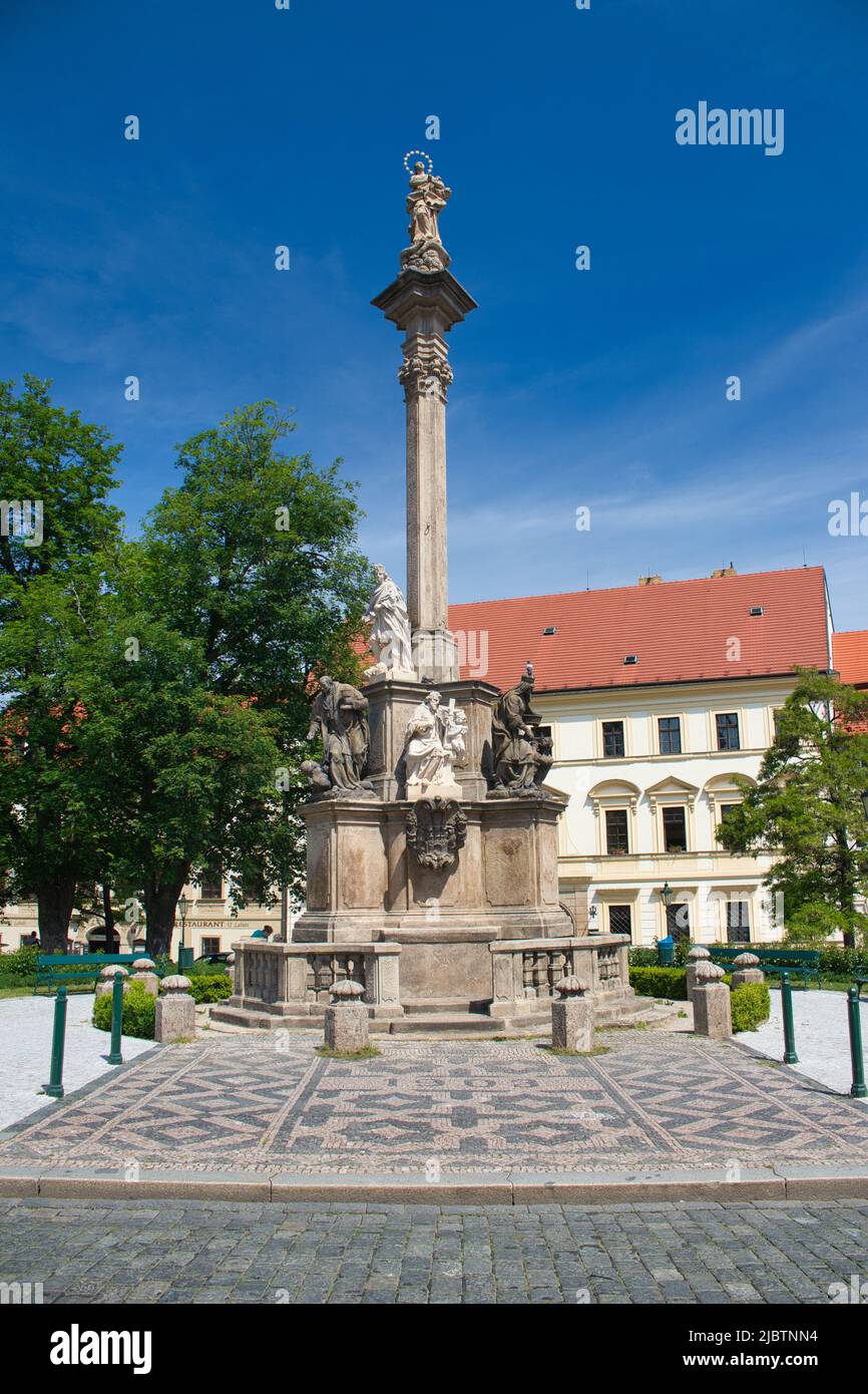 Sandstone Marian Plague Column in Hradčany. Prague town in summer ...