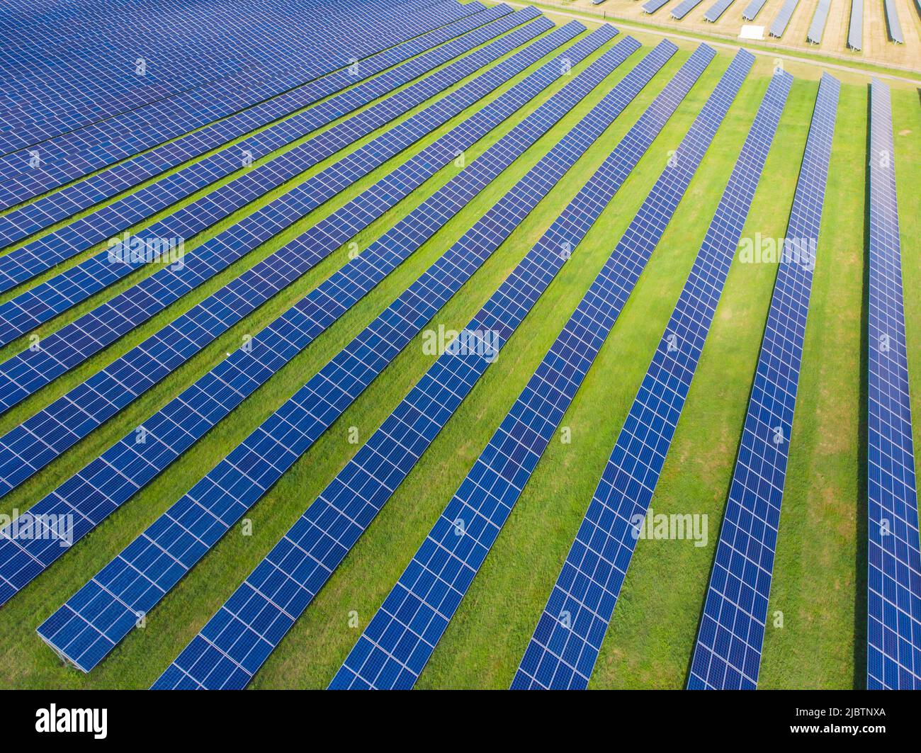 Aerial top view of a solar pannels power plant. Renewable energy ...