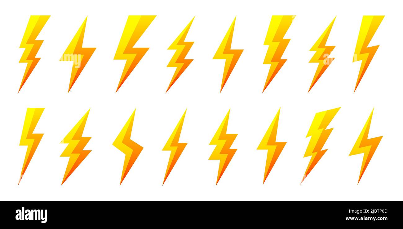 Yellow lightning bolt icons isolated on white background. Flash symbol ...