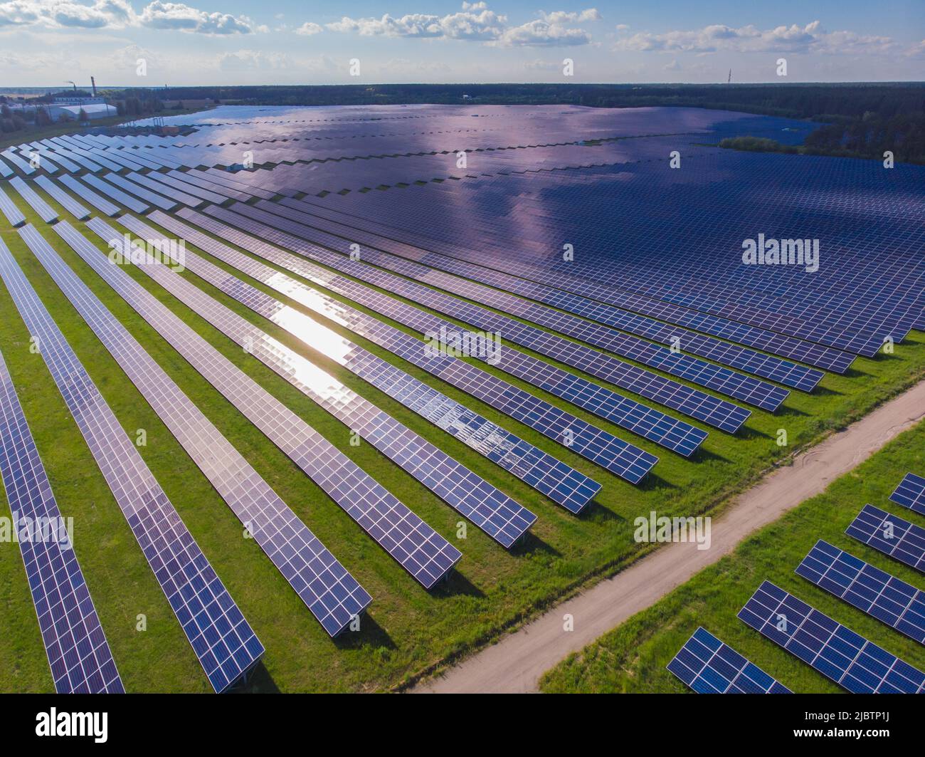Aerial top view of a solar pannels power plant. Renewable energy ...
