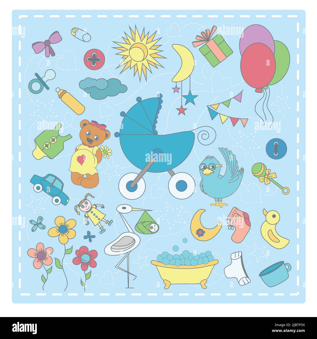 Baby's elements in freehand style for print and web Stock Vector Image ...