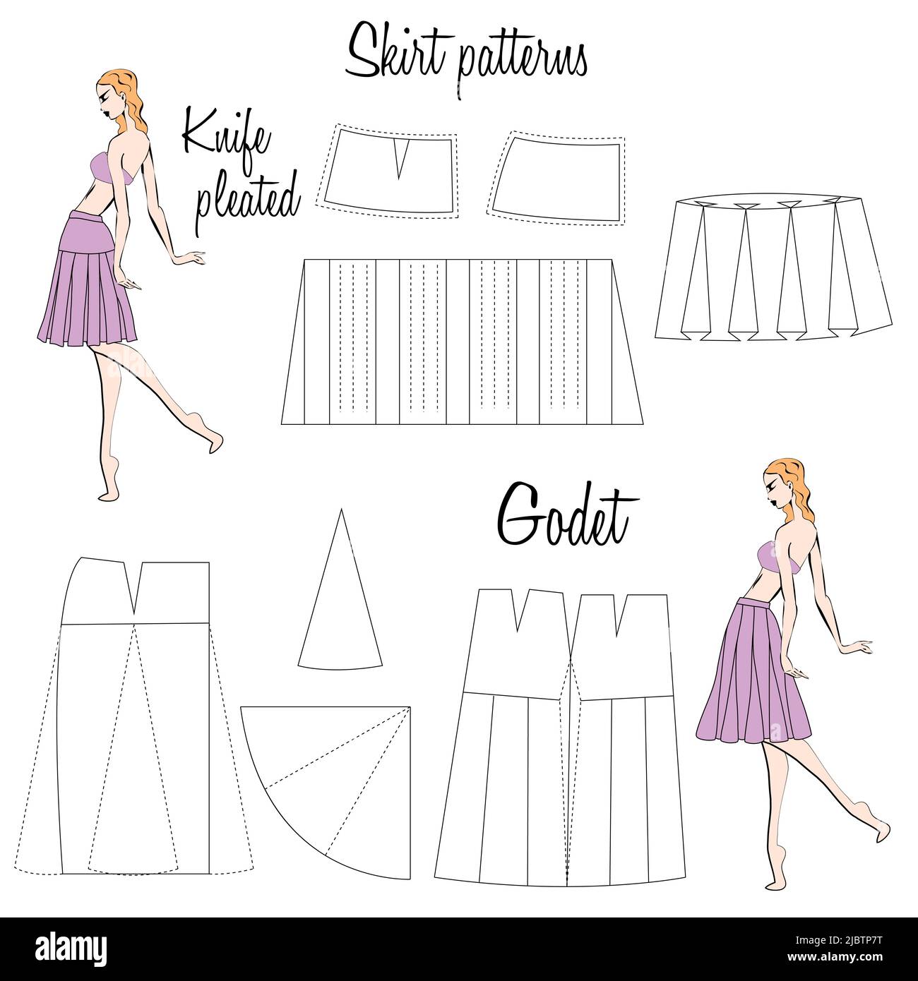 Skirt Knife pleated and Godet patterns. A visual representation of styles of the skirts on the ...