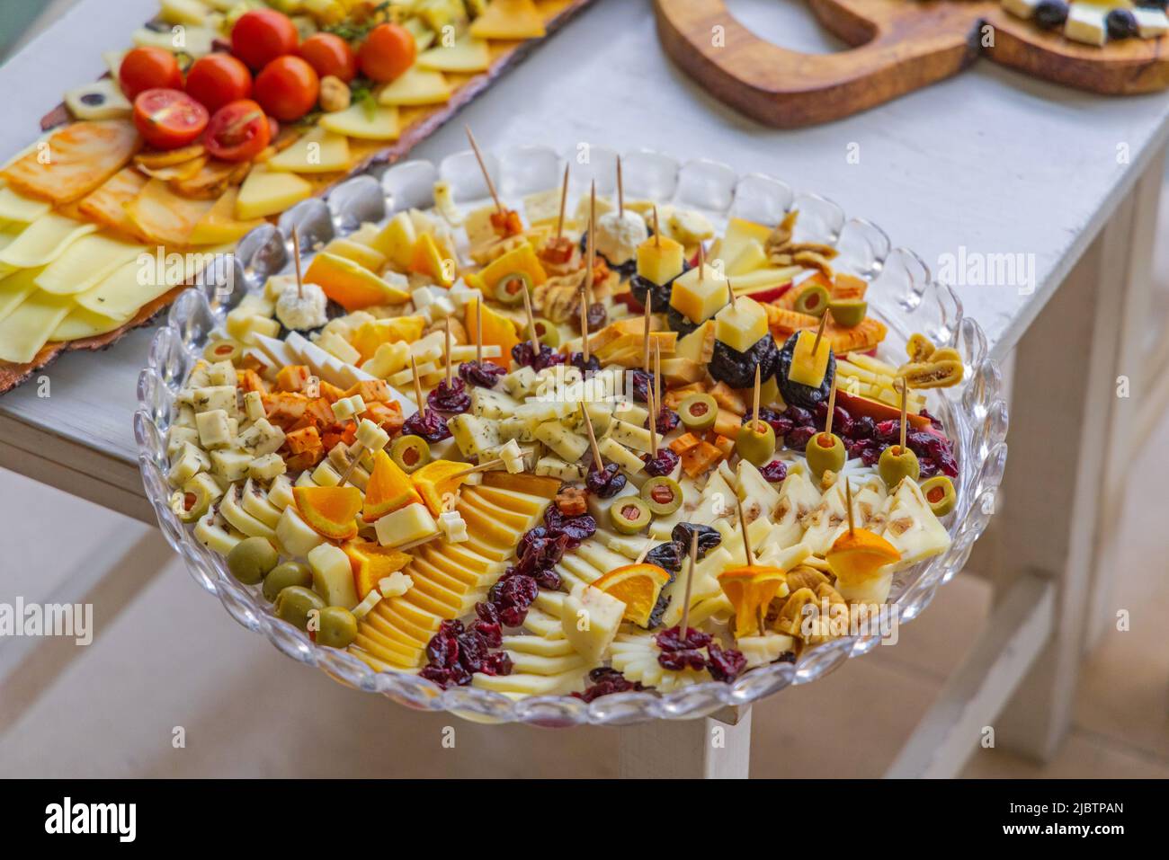 Cheese Variety Mix With Toothpicks Glass Tray Platter Stock Photo - Alamy