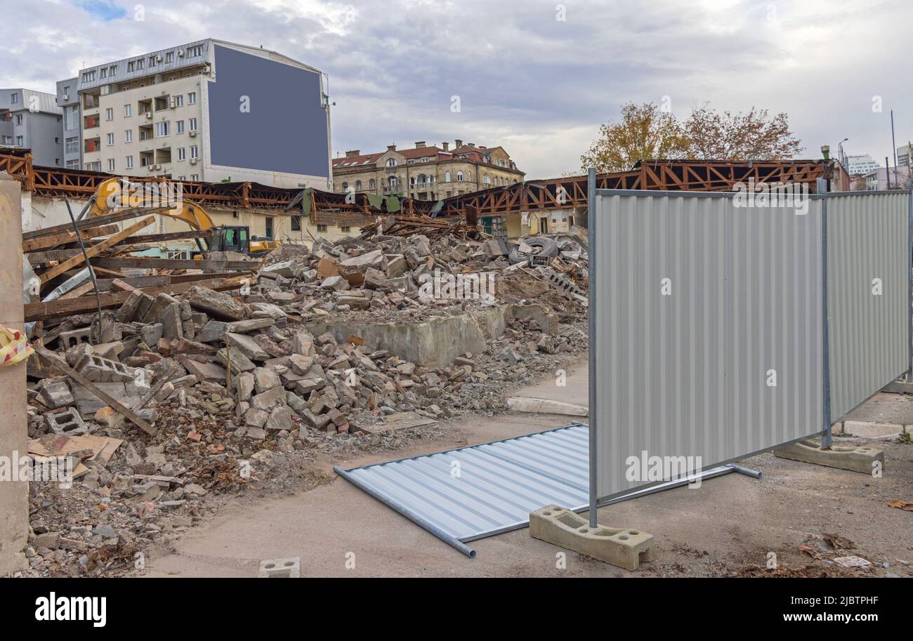 Large Pile of Debris at Old Factory Building Demolition Site Stock ...
