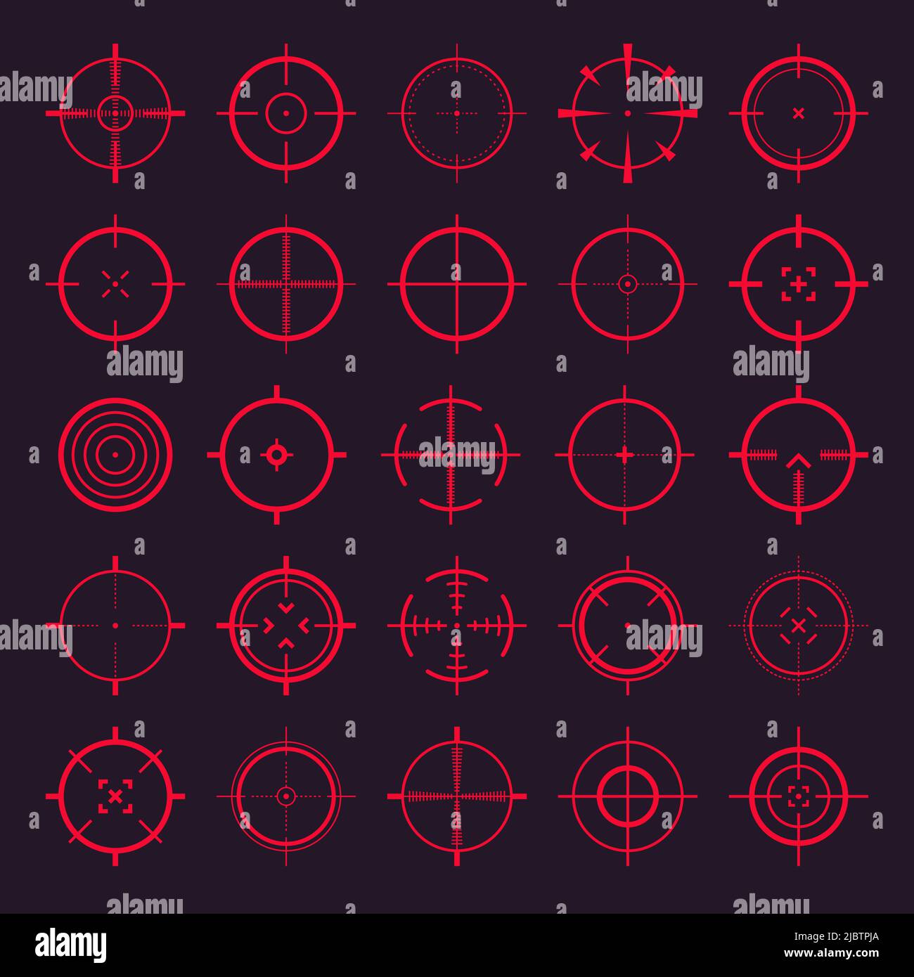 Crosshair, gun sight vector icons. Bullseye, red target or aim symbol ...