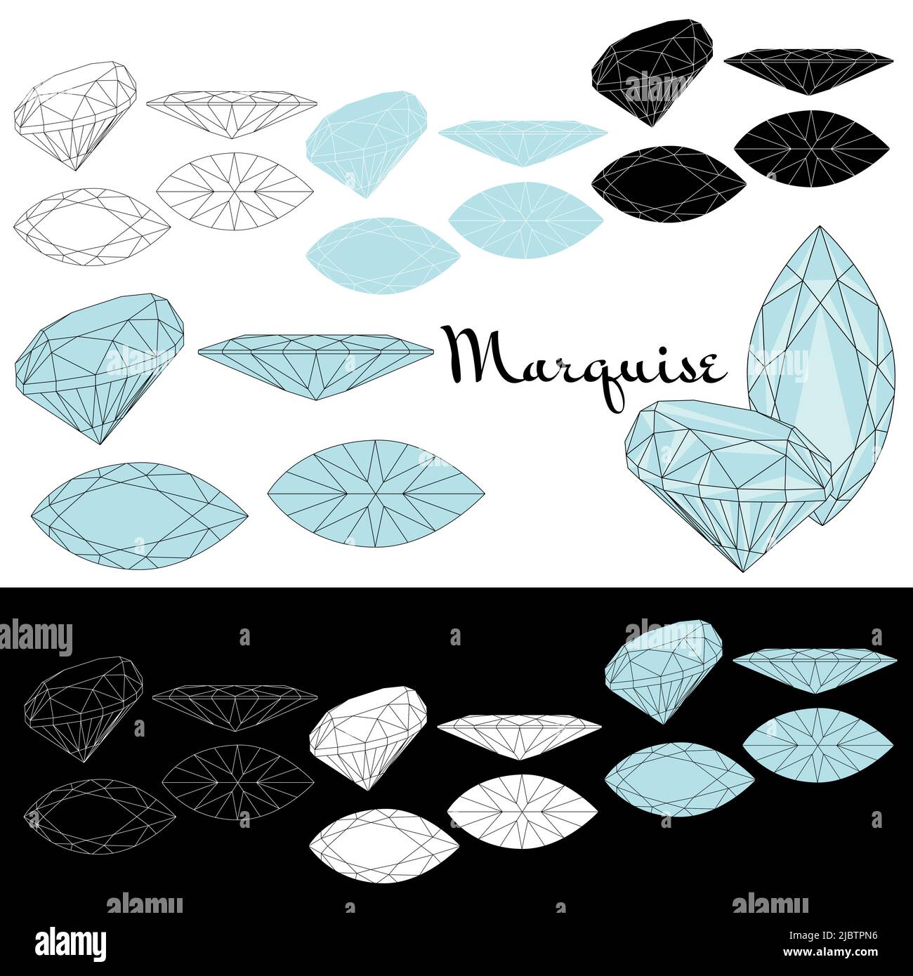 Marquise cut. Cutting gems stones. Types of diamond cut. Four sides of ...