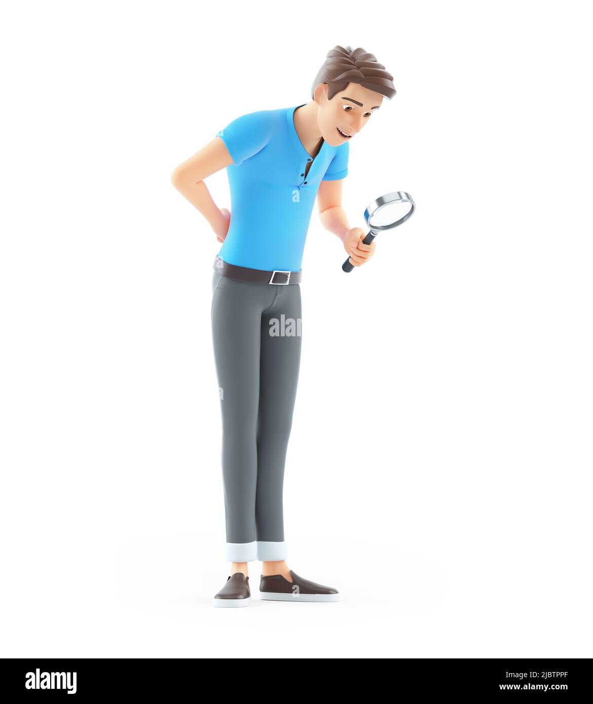 3d man looking through magnifying glass, illustration isolated on white ...