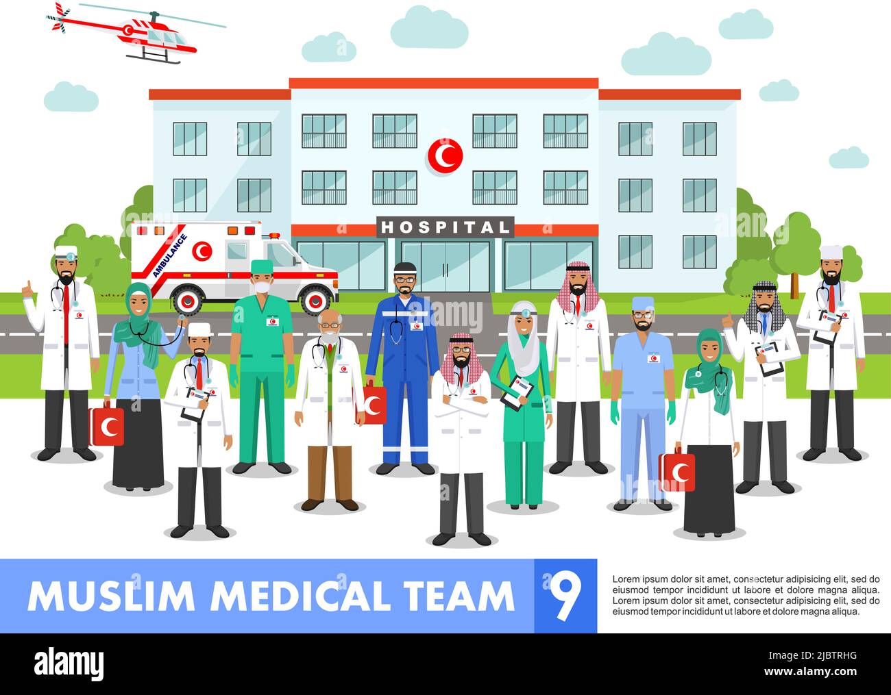 Detailed illustration of muslim arabic medical staff people, medical ...